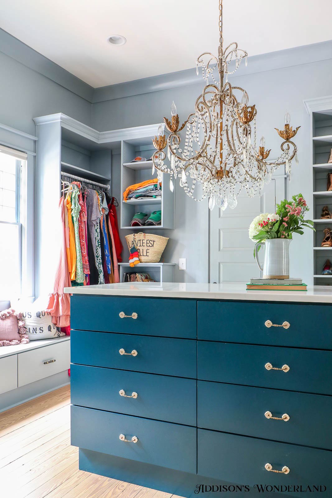 Step Inside Our Teal on Powder Blue Custom Main Closet… - Addison's ...